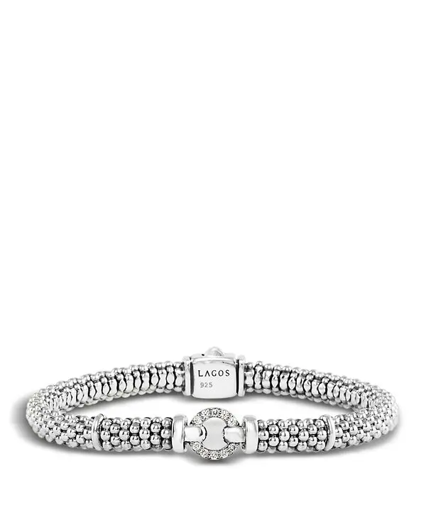 Lagos Sterling Silver Caviar Diamond Bracelet - White/silver