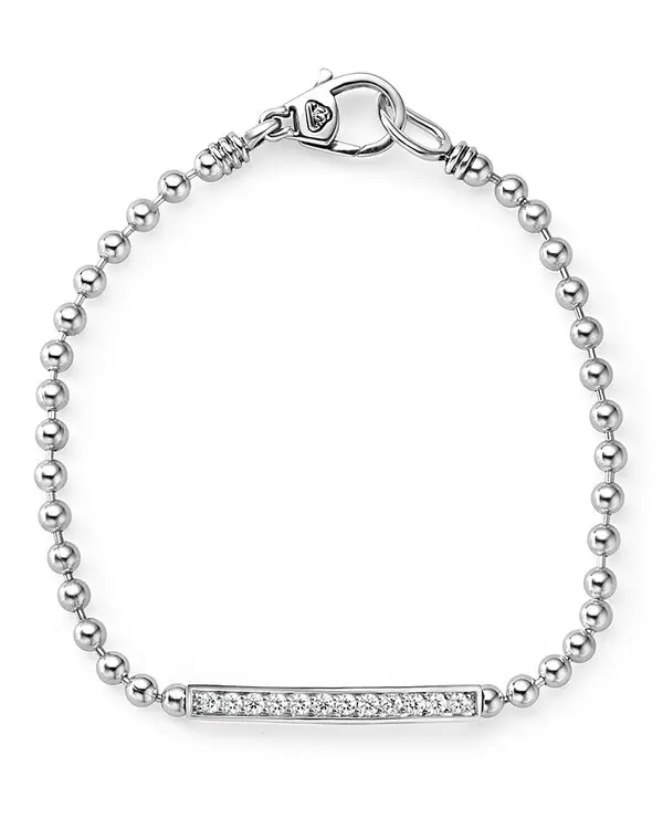 Lagos Sterling Silver Caviar Spark Diamond Bar Bracelet - White/silver