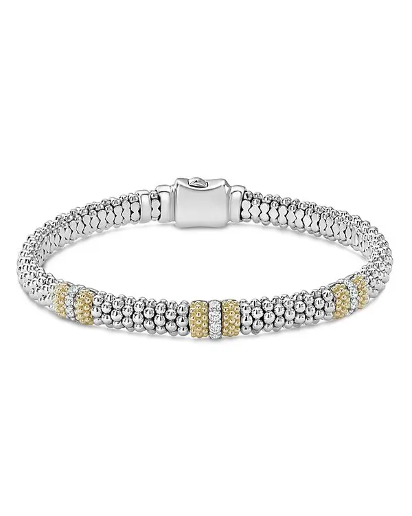 Lagos 18k Gold And Sterling Silver Diamond Lux Bracelet, 6mm - White/silver