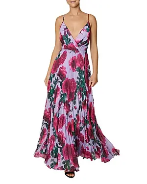 Laundry By Shelli Segal Rose Print Pleated Maxi Dress In Blooming Red - 35%  Off | Editorialist