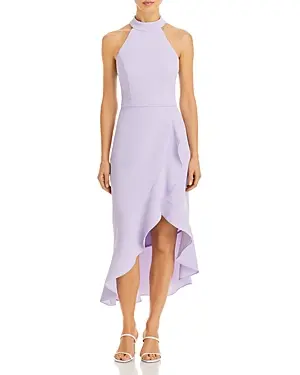 knee length dresses for ladies Halter Neck Flower Detail Ruffled Midi Dress