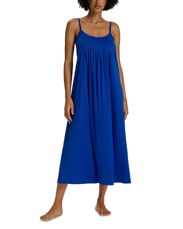 Hanro Juliet Pleated Long Spaghetti Gown - Dazzling Blue