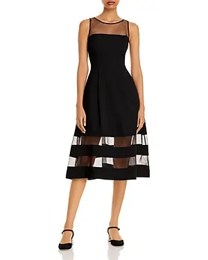 Aidan Mattox Illusion Fit-And-Flare Dress - Black | Editorialist