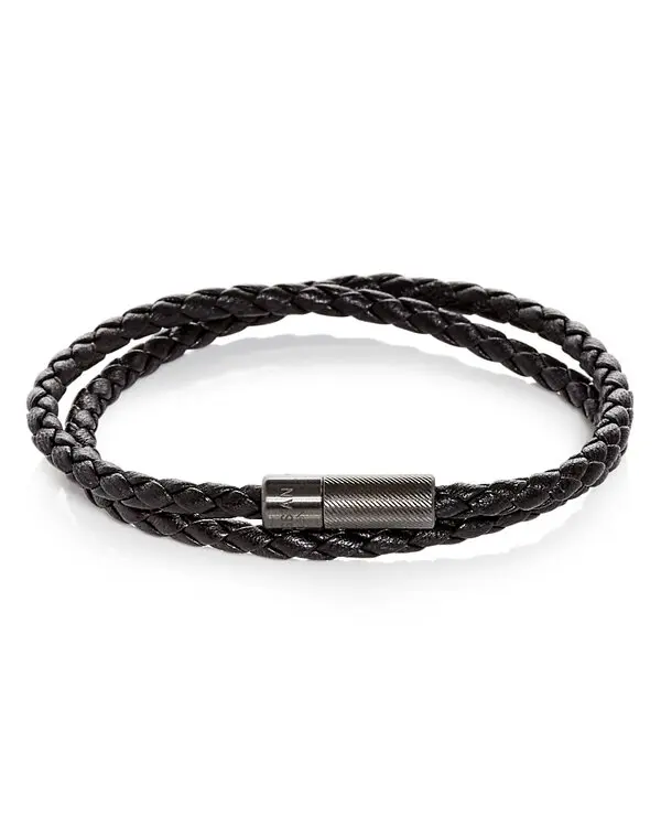 Tateossian Woven Leather Double Wrap Bracelet - Black