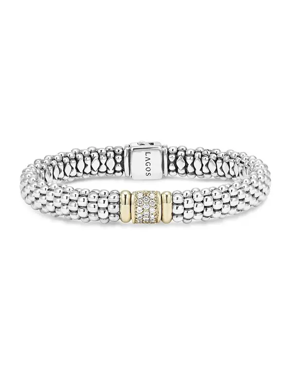 Lagos 18k Yellow Gold And Sterling Silver Diamond Caviar Rope Bracelet - Multi/silver