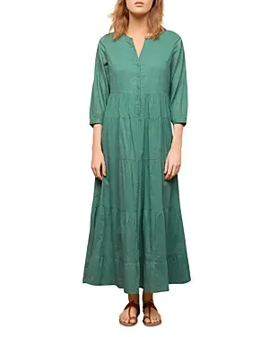 gerard darel green dress Gerard Darel Green Long Sleeve Floral Print Drawstring-Waist Midi Dress sz  40