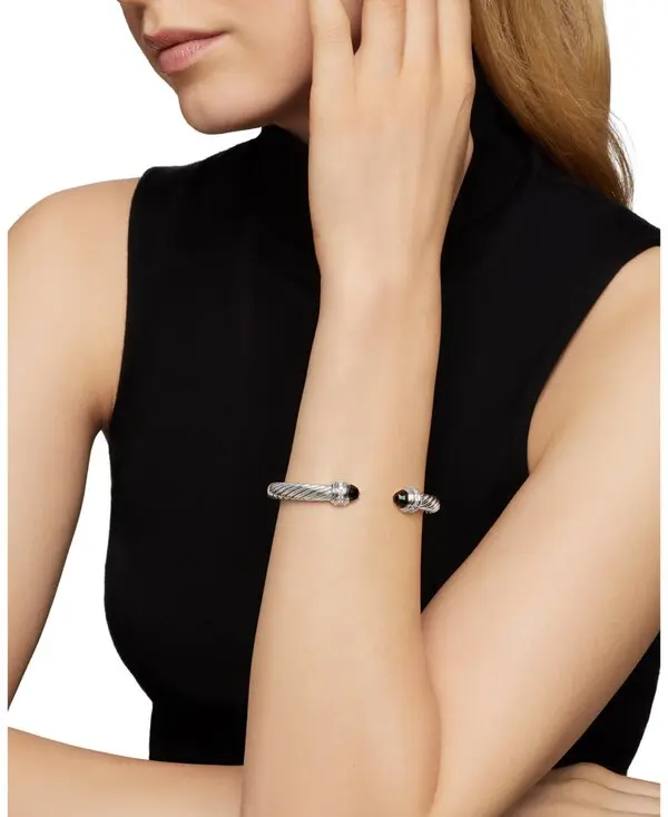 David Yurman Cable Bracelet With Onyx And Diamonds