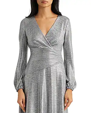 Ralph Lauren Blouson Sleeve Metallic Cocktail Dress In Grey - 35% Off |  Editorialist