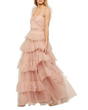 Bcbgmaxazria Eve Tiered Ruffled Tulle Maxi Dress In Pink - 35% Off |  Editorialist