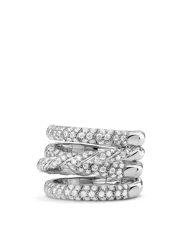 David Yurman Pave Flex Four Row Ring - White/silver