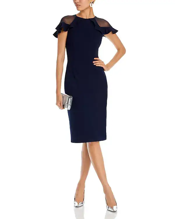 Eliza J Ruffle Sleeve Cocktail Sheath Dress - Navy