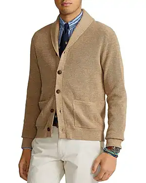Ralph Lauren Cotton Shawl Collar Cardigan In Camel - 30% Off 