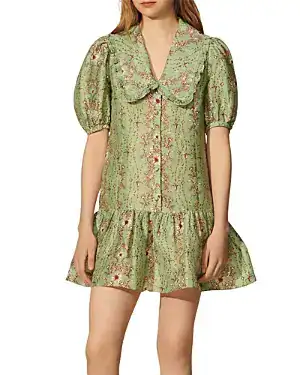 Sandro Toscane Floral Dress With Claudine Collar In Green - 40% Off |  Editorialist