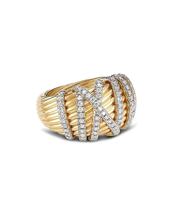 David Yurman 18k Yellow Gold Helena Dome Ring With Diamonds