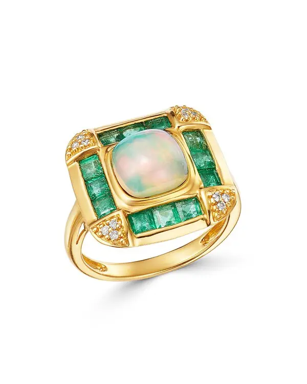 Bloomingdale'S Opal, Emerald & Diamond Statement Ring In 14k Yellow Gold