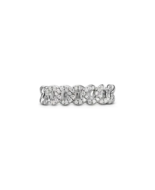 David Yurman Belmont Curb Link Narrow Ring With Diamonds - White/silver