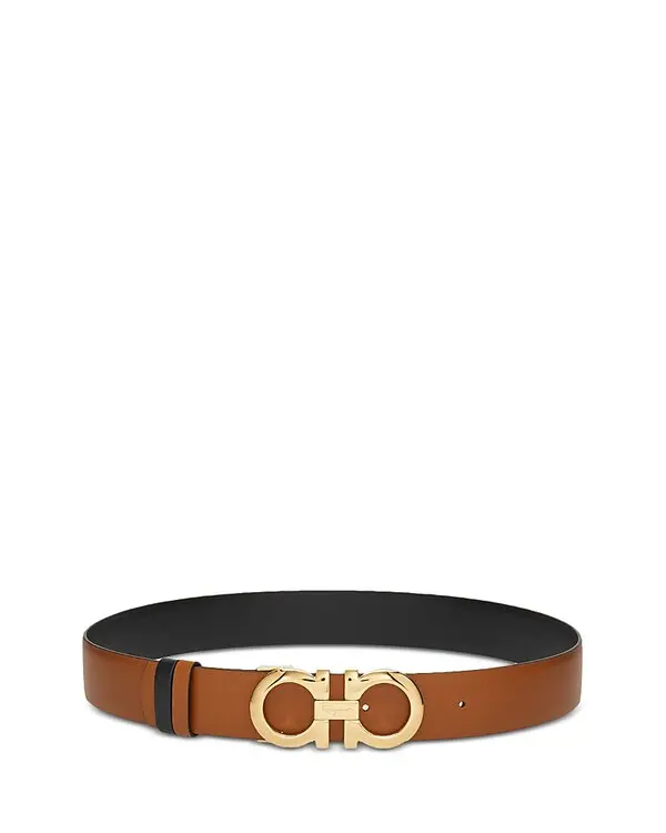 FERRAGAMO Gancini Reversible Leather Belt - Sella Brown/gold