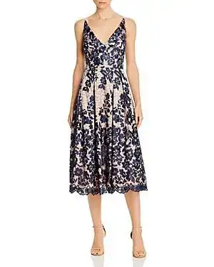 sachin and babi light blue dress Eliza J Embroidered Lace Fit-And-Flare Dress In Navy - 61% Off