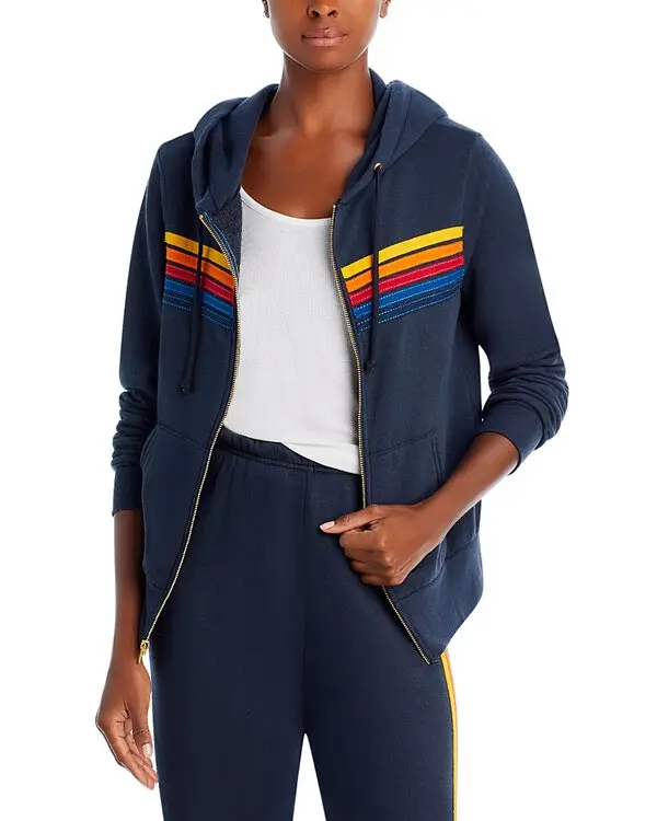 Aviator Nation Rainbow Stripe Hoodie - Charcoal/classic Stripe