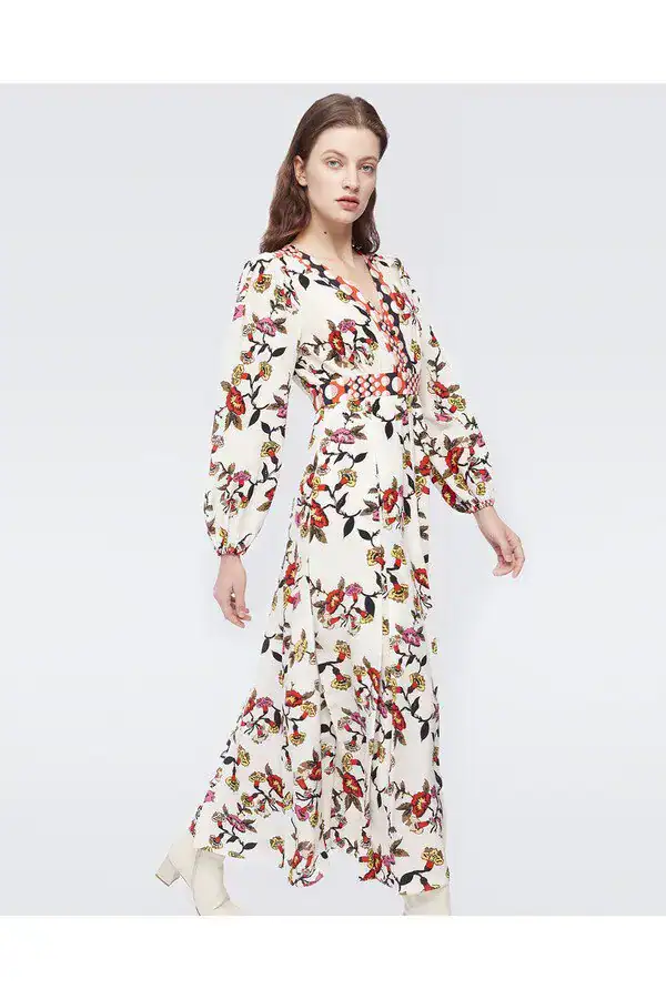 Diane Von Furstenberg Anjali Maxi Dress In 3d Dot Charlottenburg Floral In  Red - 60% Off | Editorialist