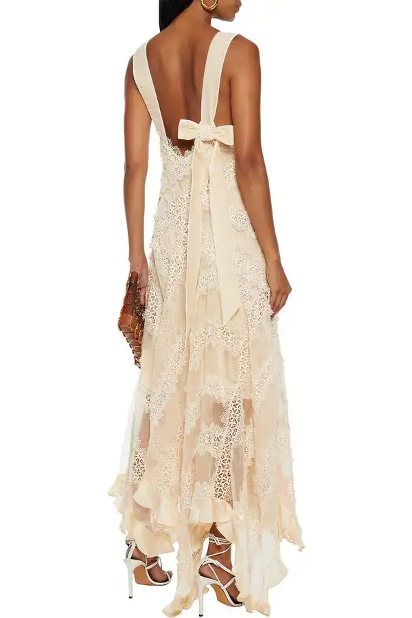 Zimmermann Charm Star Bow-Embellished Paneled Crocheted Lace And  Silk-Organza Maxi Dress Size In Cream - 60% Off | Editorialist
