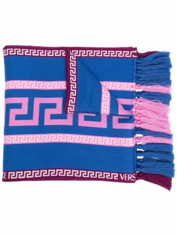 Buy Versace Greca-pattern Fringed-detail Scarf - Blue At 50% Off ...