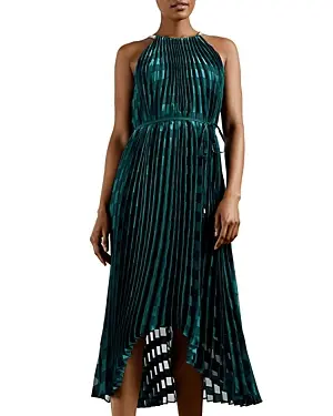 ted baker maxi dress green Rowie Tie Detail Long Sleeve Floral Maxi Dress Pl-Green
