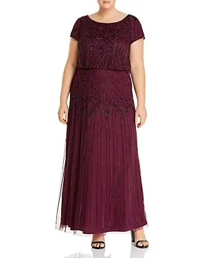 Adrianna Papell Short Sleeve Beaded Gown In Cassis - 70% Off