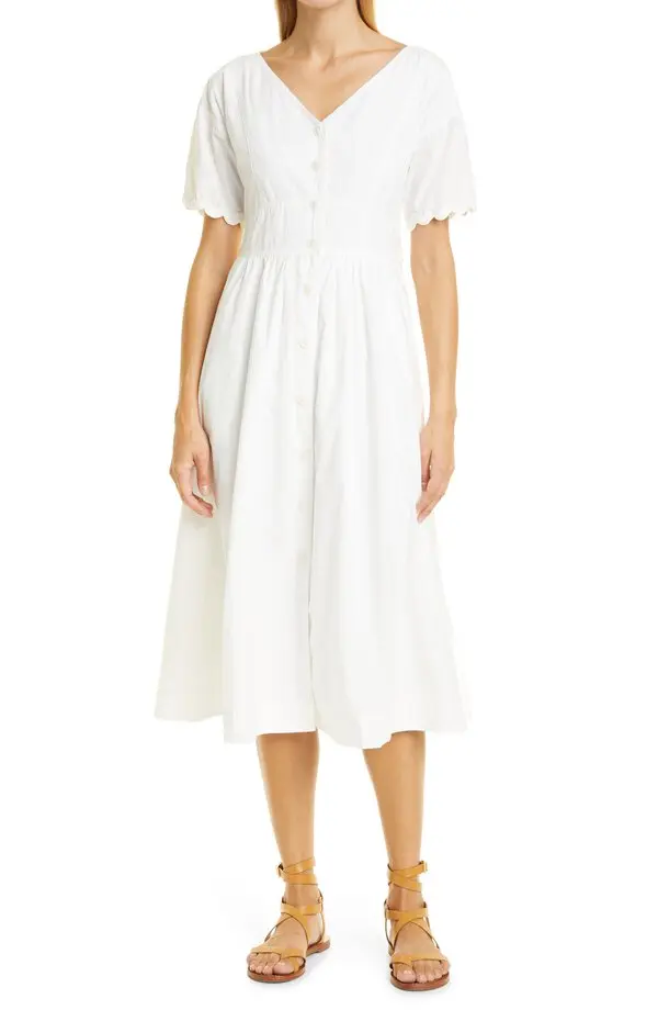 knee length dresses for ladies Collared White Button Front Midi Dress - All Dresses