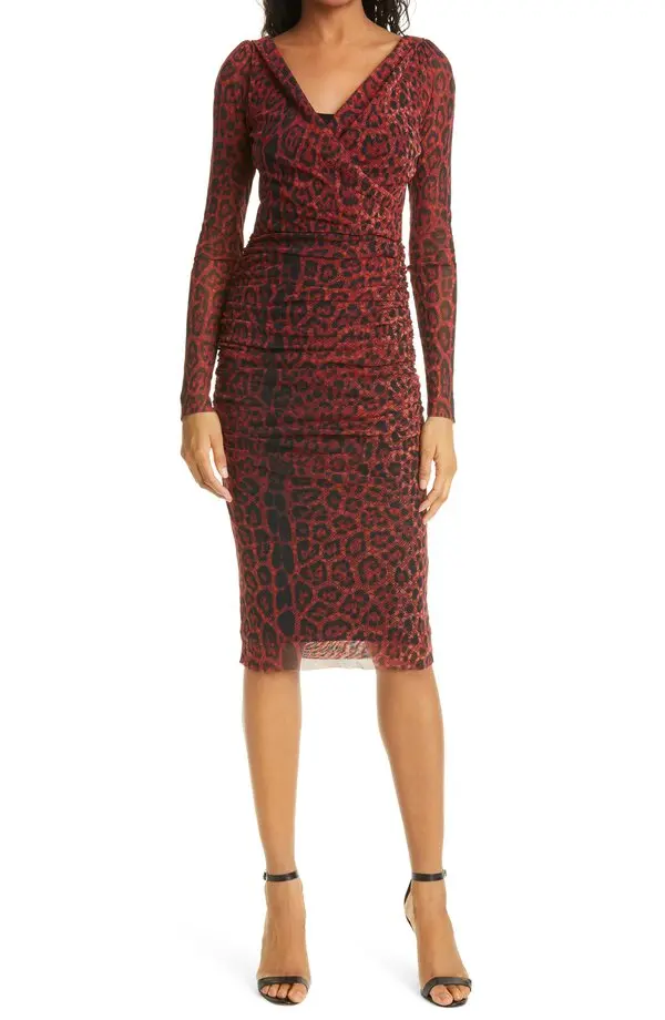 Fuzzi Leopard Print Ruched Long Sleeve Tulle Dress In Pompei - 61% Off |  Editorialist