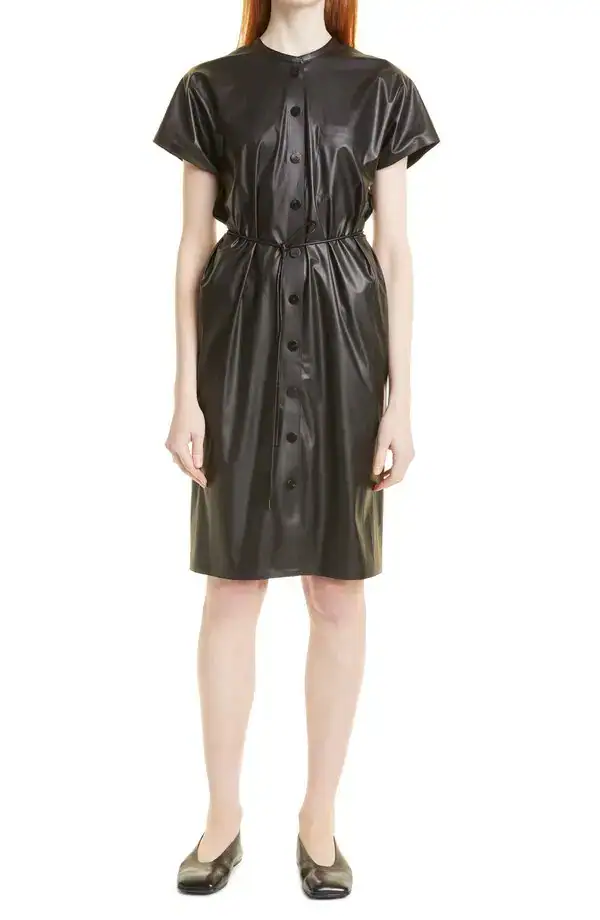 knee length dresses for ladies Solid Black A Line Women Summer Leather Dress XL / Dark Red main image 0
