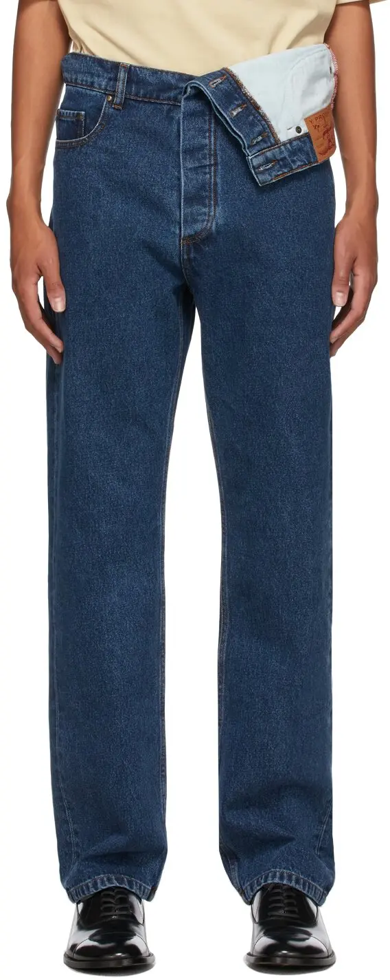 Y/Project Classic Asymmetric Waist Jeans In Navy - 34% Off 