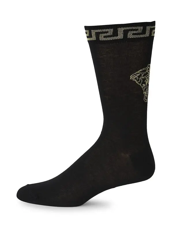 Versace Medusa Greek Key Socks - Black Gold | Editorialist