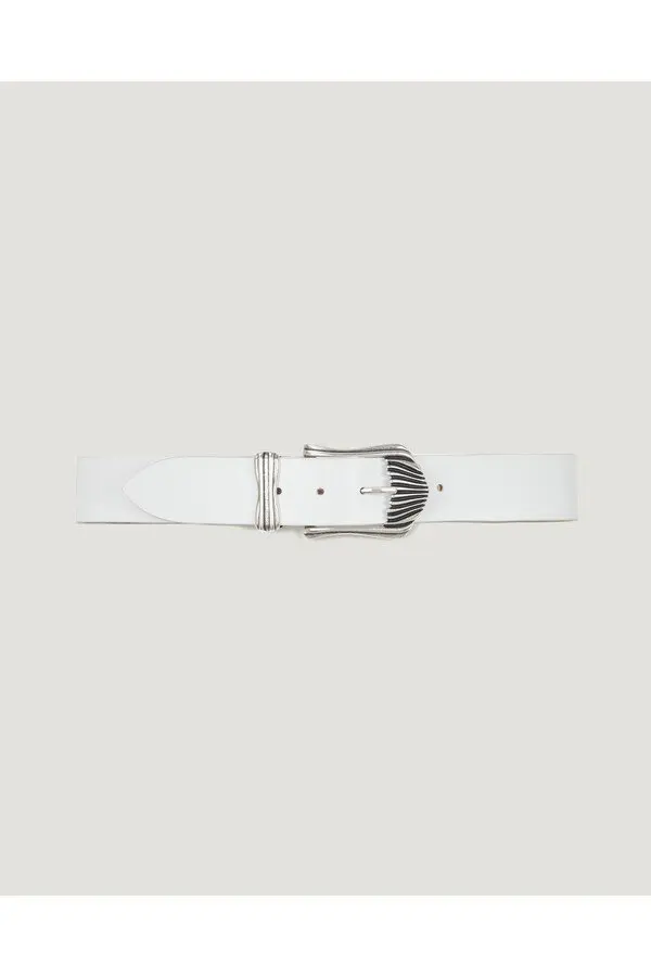 Iro Paris Hecate Ribbed Silver Buckle Leather Belt In White  display picture 2