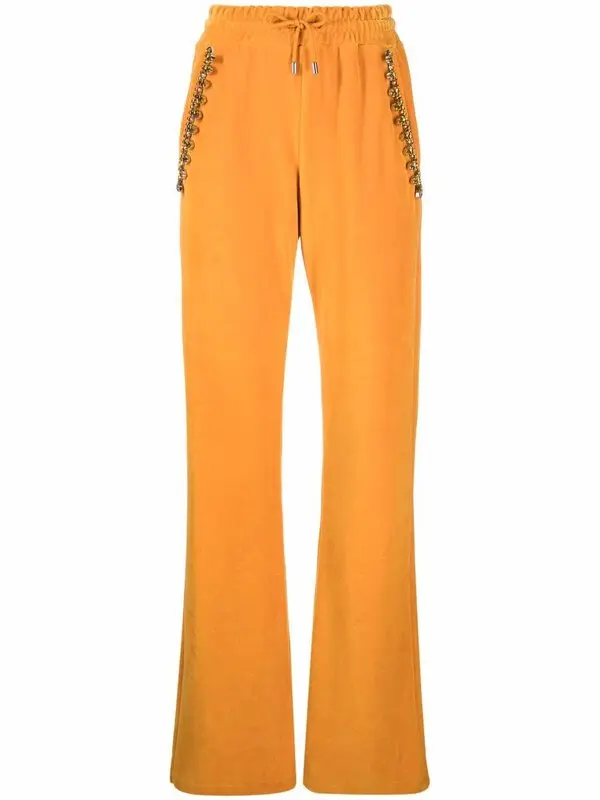 Philipp Plein Crystal Chain Velvet Track Pants - Yellow