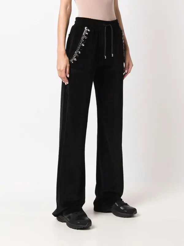 Philipp Plein Crystal Chain Velvet Track Pants - Black