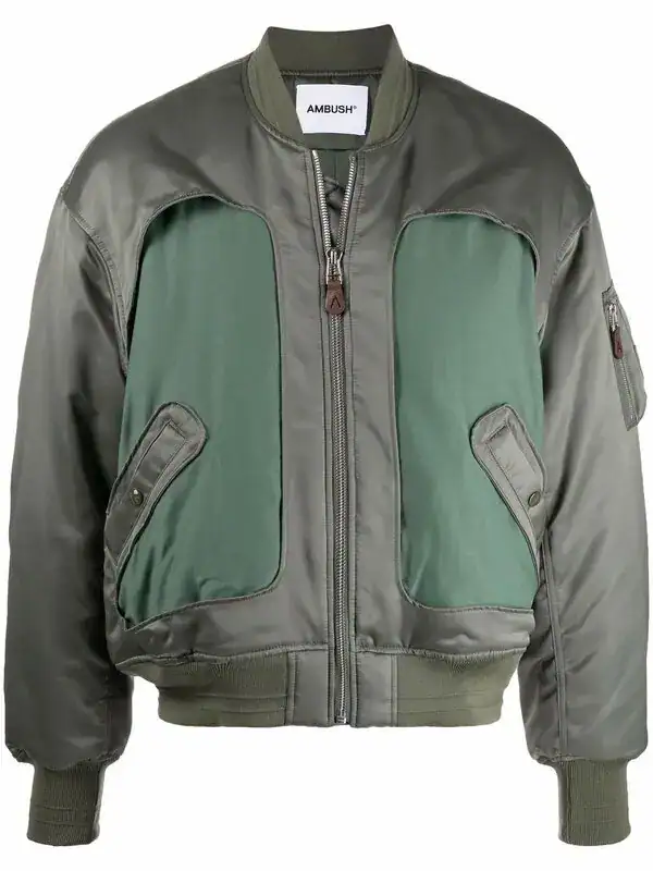 Ambush Padded Leather Bomber Jacket In Green - 50% Off | Editorialist