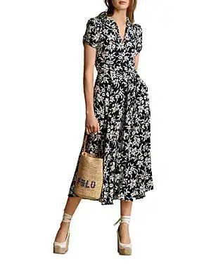 Ralph Lauren Floral Print Midi Dress In Navy/Cream - 70% Off | Editorialist