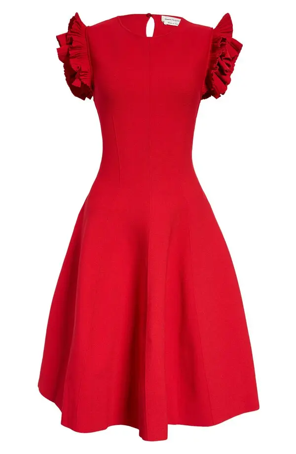 Alexander Mcqueen Frill Sculpted Knit Fit & Flare Dress - Welsh Red |  Editorialist