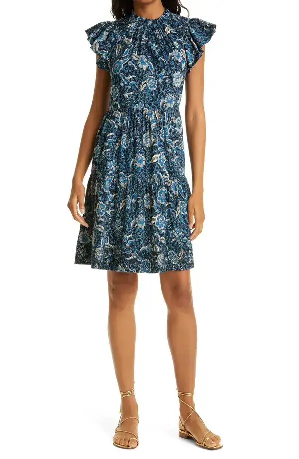 Ulla Johnson Kasim Floral Cotton Blend Dress - Midnight | Editorialist