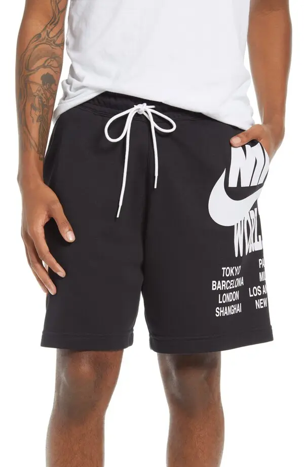 Nike Sportswear World Tour Graphic Drawstring Shorts Black