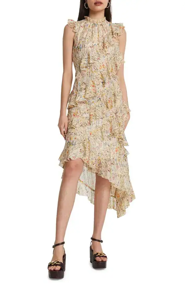 River Island Floral Ditsy Ruffle Asymmetric Dress - Light Pink |  Editorialist