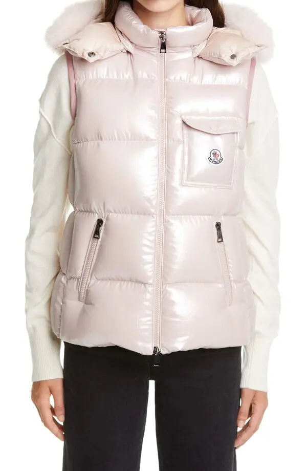 Moncler Balabio Metallic Down Puffer Hooded Vest With Removable