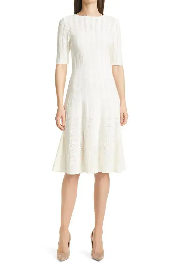 fitted lace wedding dress White Mark Women's Crew Neck Fit and Flare Sweater Midi Dress, Gray
