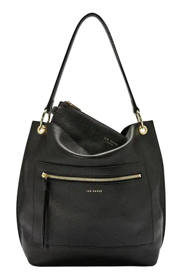Ted Baker London Cafrin Zip Detail Leather Hobo Bagblack - Black