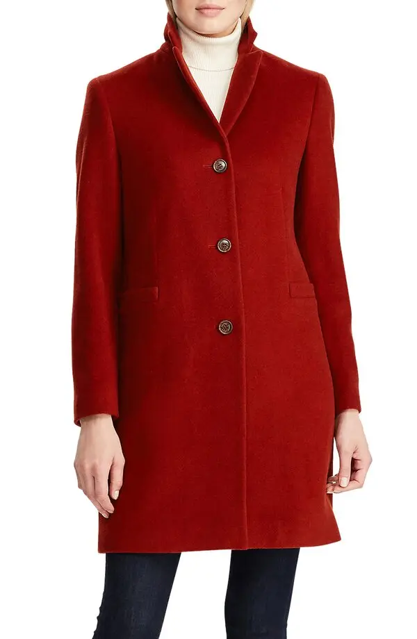 Ralph Lauren Wool Blend Reefer Coat In Sienna 32% Off Editorialist