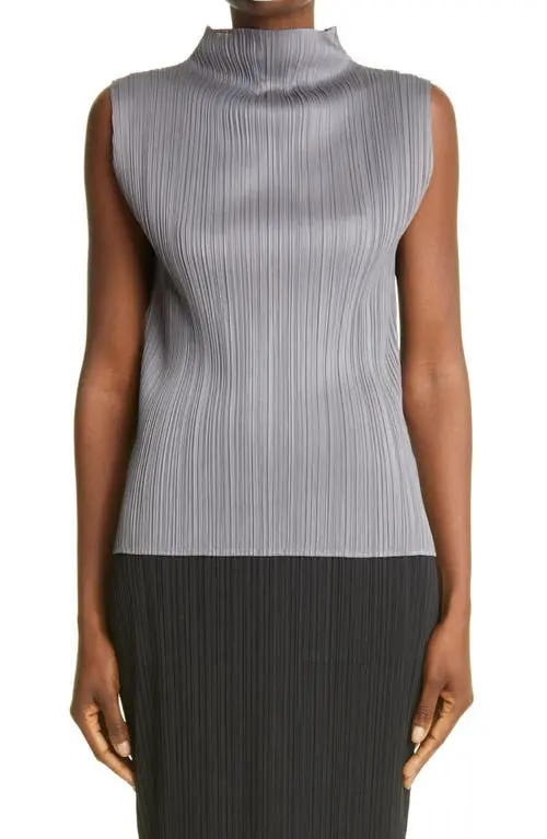 Issey Miyake Pleated Funnel Neck Top - Grey