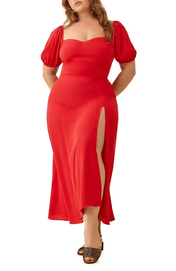 Reformation Mylah Fit & Flare Dress In Cherry - 30% Off | Editorialist