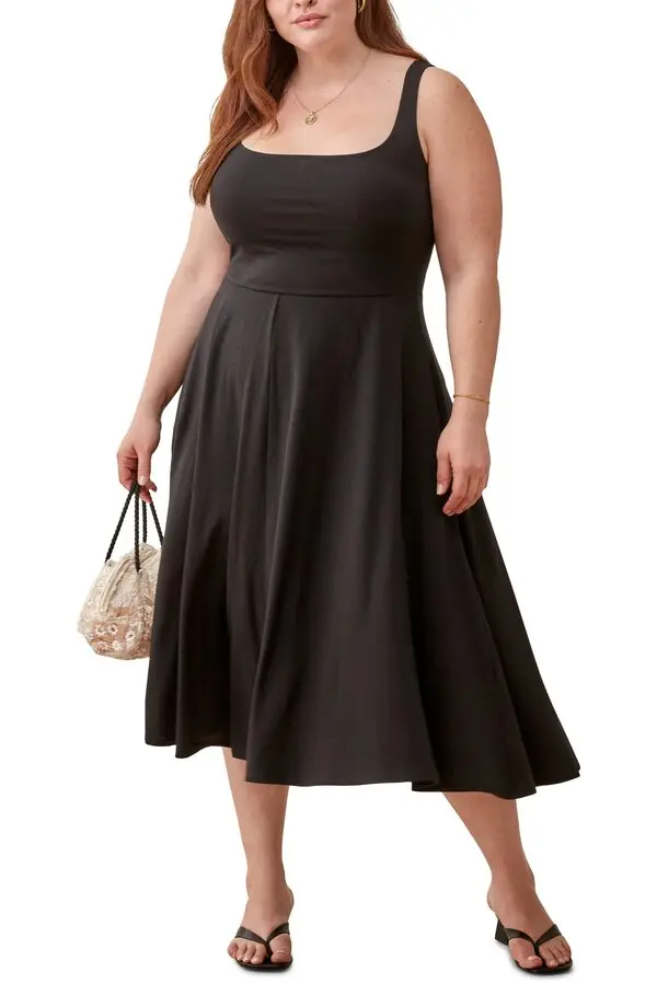 Reformation Rou Sleeveless Fit Flare Midi Dress Black