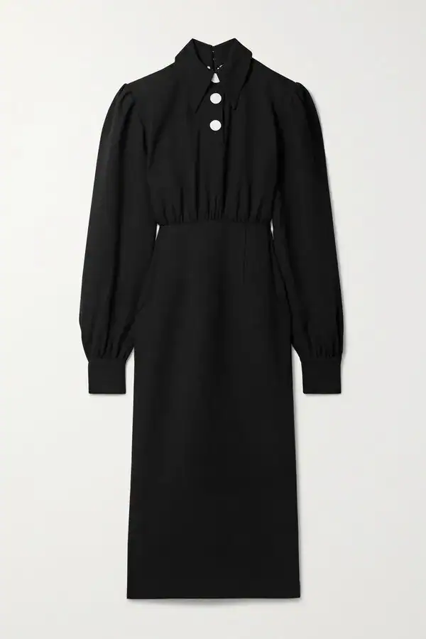 Rowen Rose Button-Embellished Wool-Crepe Midi Dress In Black - 70% Off |  Editorialist